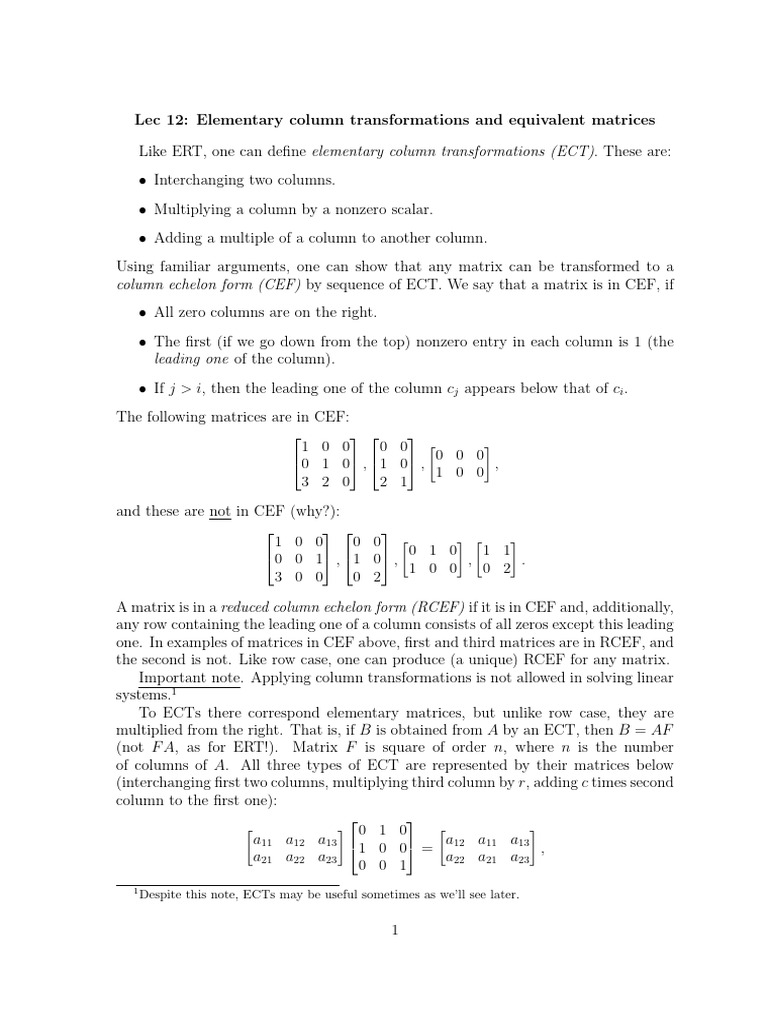 Lec 12 Pdf Matrix Mathematics Operator Theory
