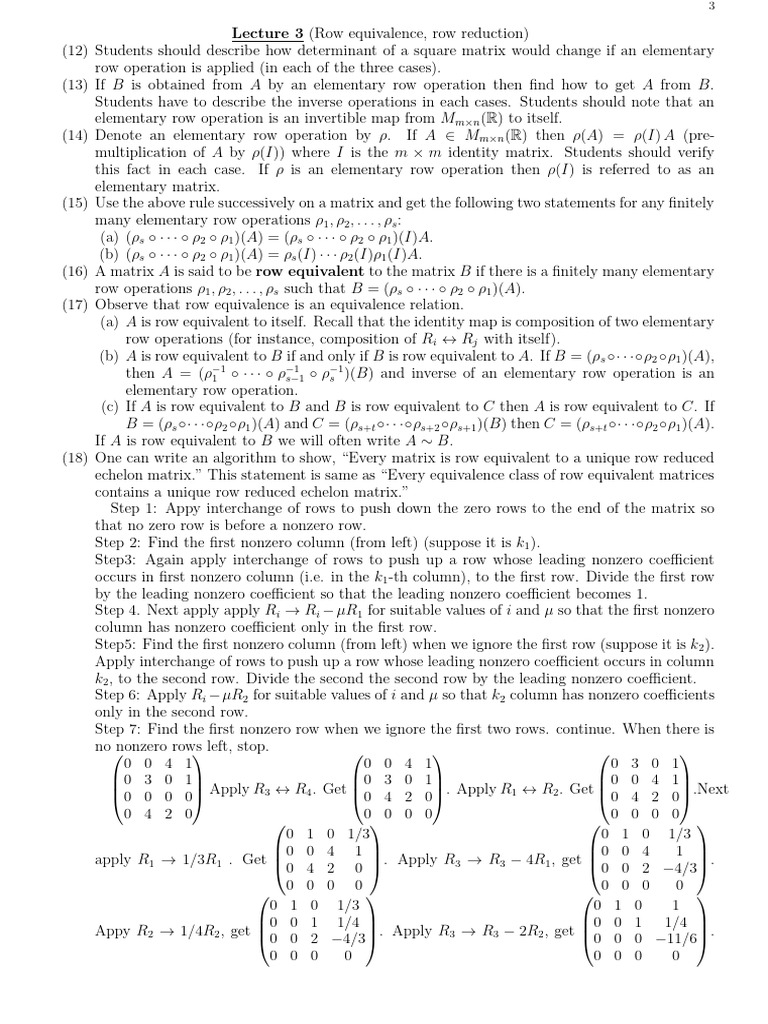 Lecture 3 and 4 | PDF | Matrix (Mathematics) | Linear Algebra