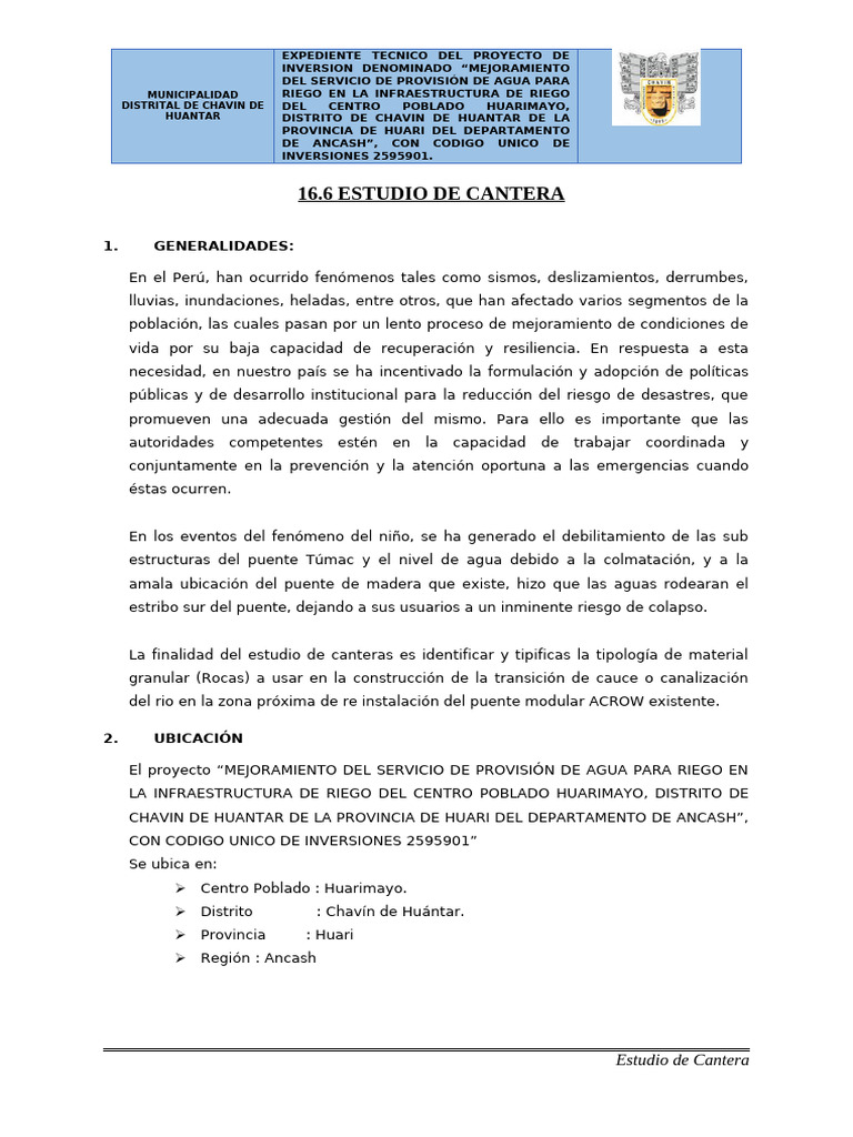 ESTUDIO DE CANTERA final | PDF | Riego | Cantera