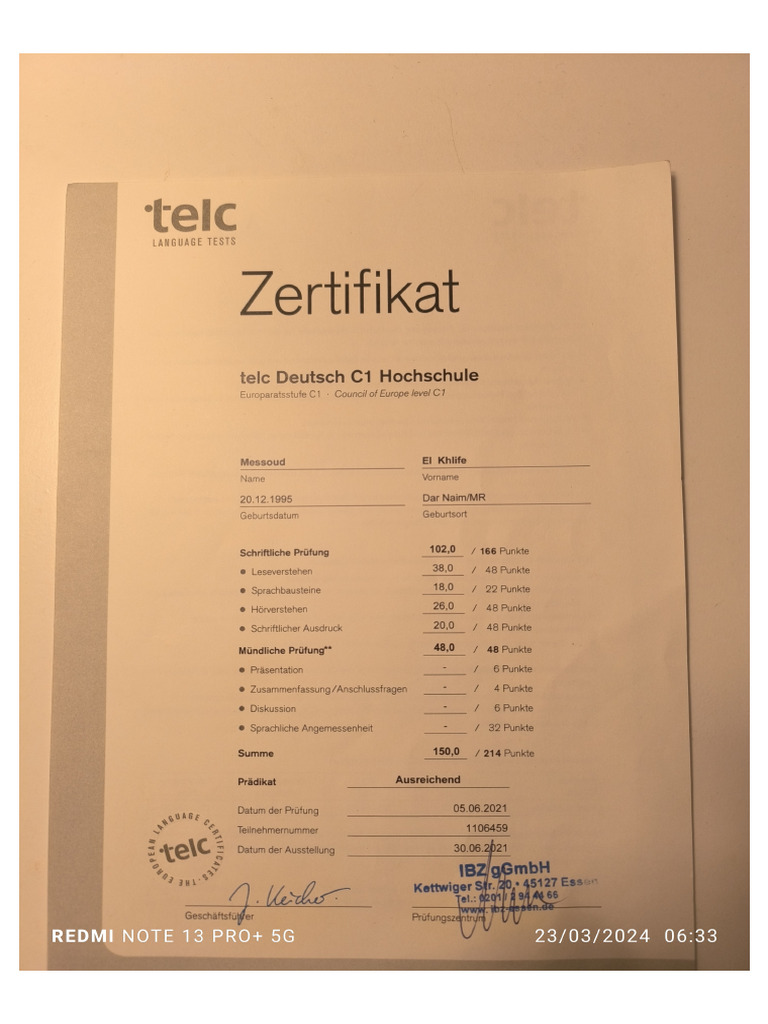 Telc C1 Zertifikat | PDF