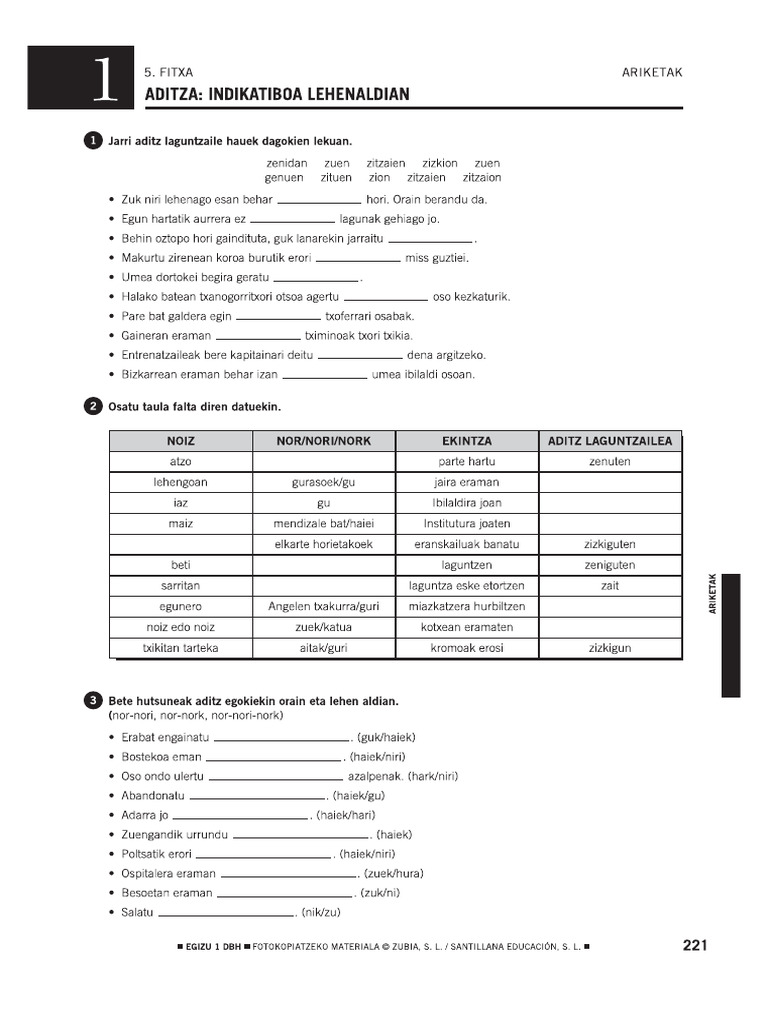Indikatibo Ariketak | PDF