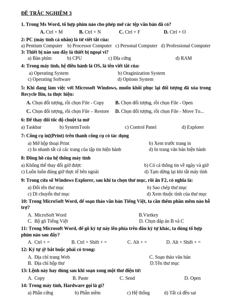 Trac Nghiem Tin Hoc | PDF