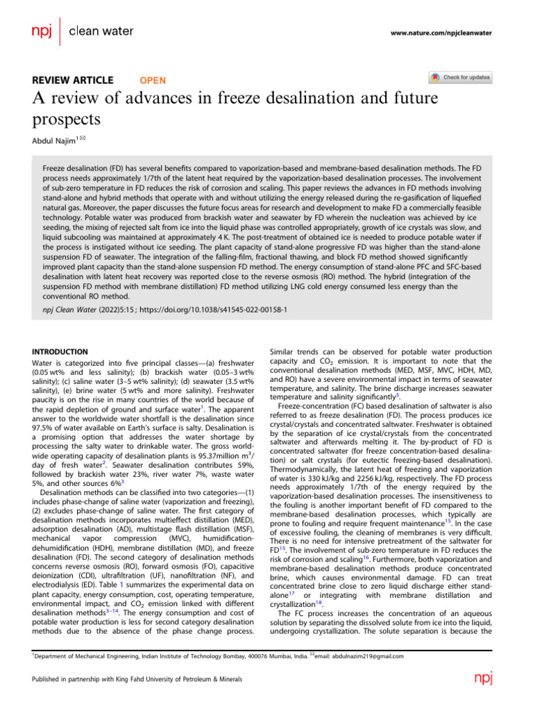 Freeze Desalination Advances | PDF | Desalination | Water