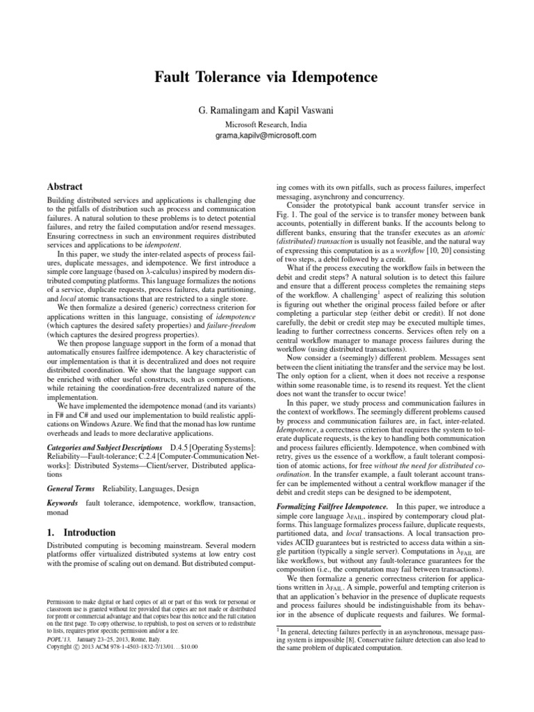 Fault Tolerance Via Idempotence | PDF | Parameter (Computer Programming) | Database Transaction