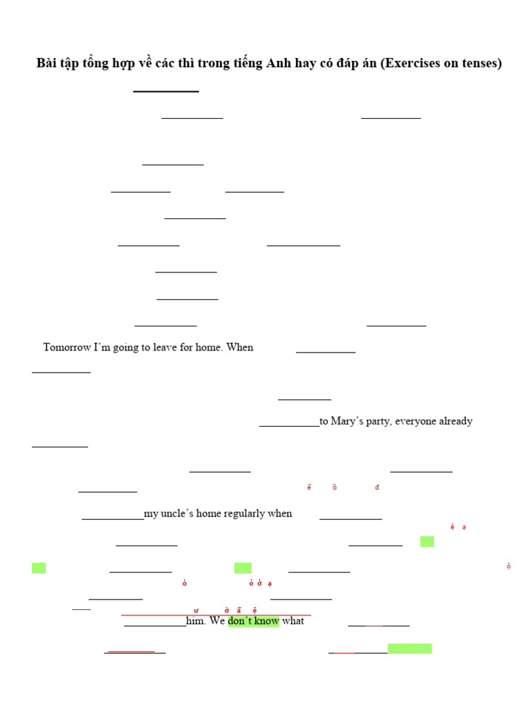 Bai Tap Tong Hop Ve Cac Thi Trong Tieng Anh Hay Co Dap An | PDF | Language Arts & Discipline
