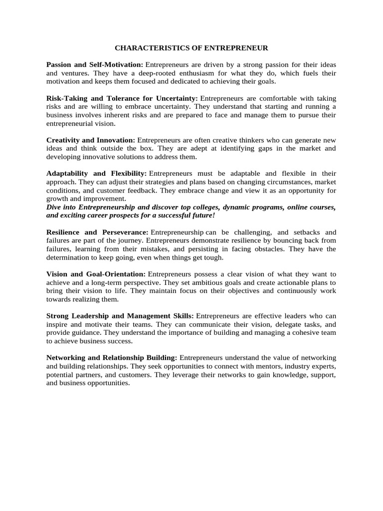CHARACTERISTICS OF ENTREPRENEUR | PDF