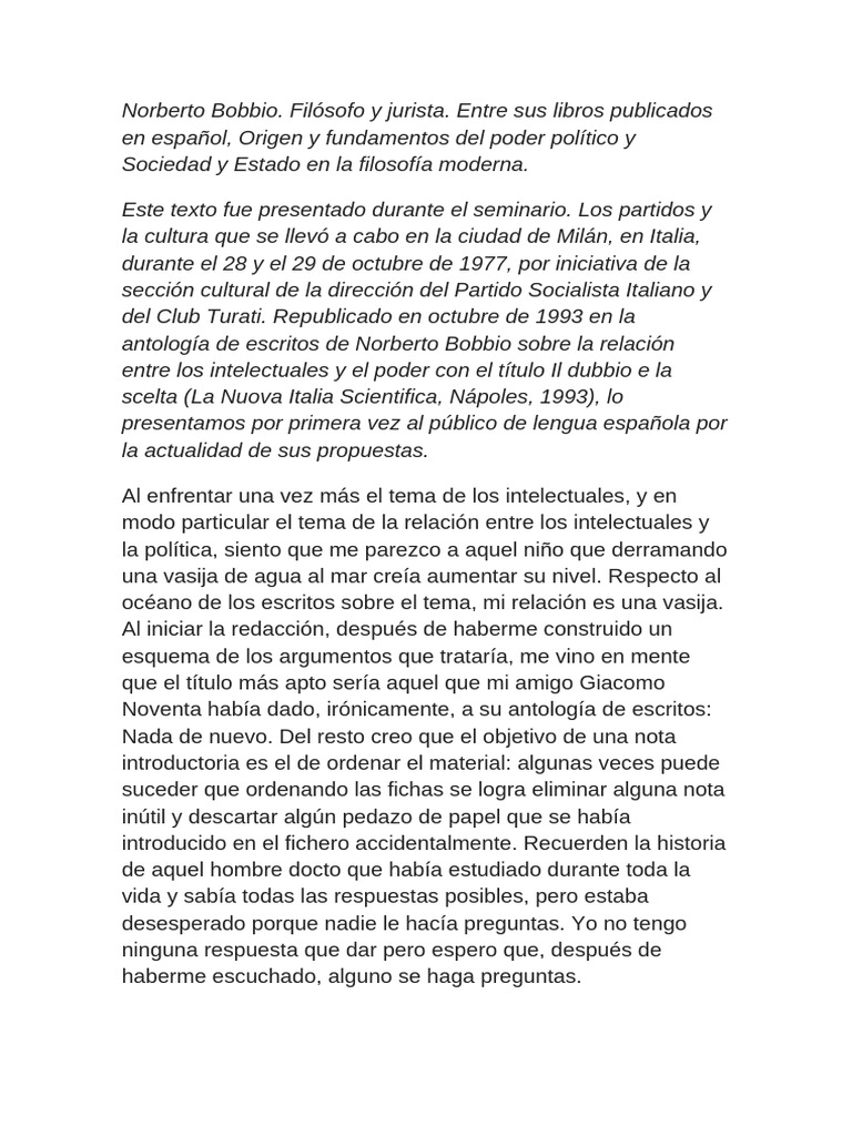 Norberto Bobbio | PDF | Ideologías | Intelectual