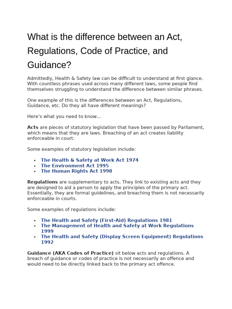 Understanding Acts, Regulations, and Guidance | PDF
