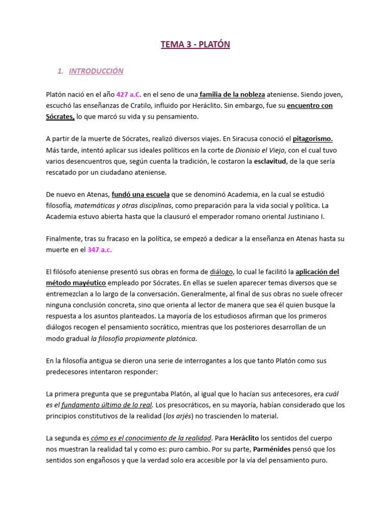 Tema 3 - Platón - Filosofía 2 Bach | PDF | Platón | Conocimiento