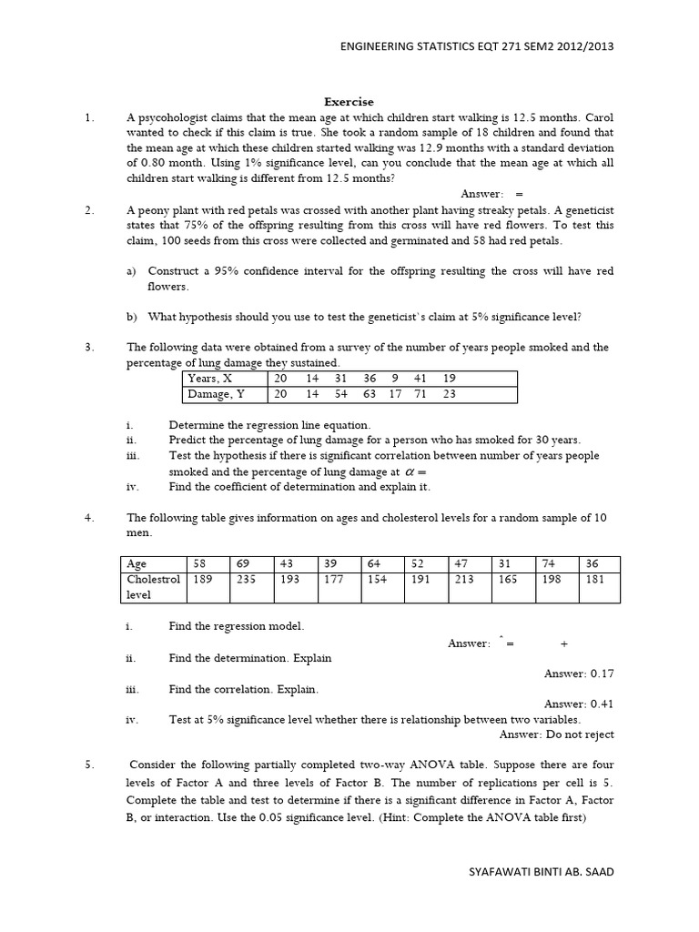Statistic Exercise 2 | PDF | Analysis Of Variance | Statistical Significance
