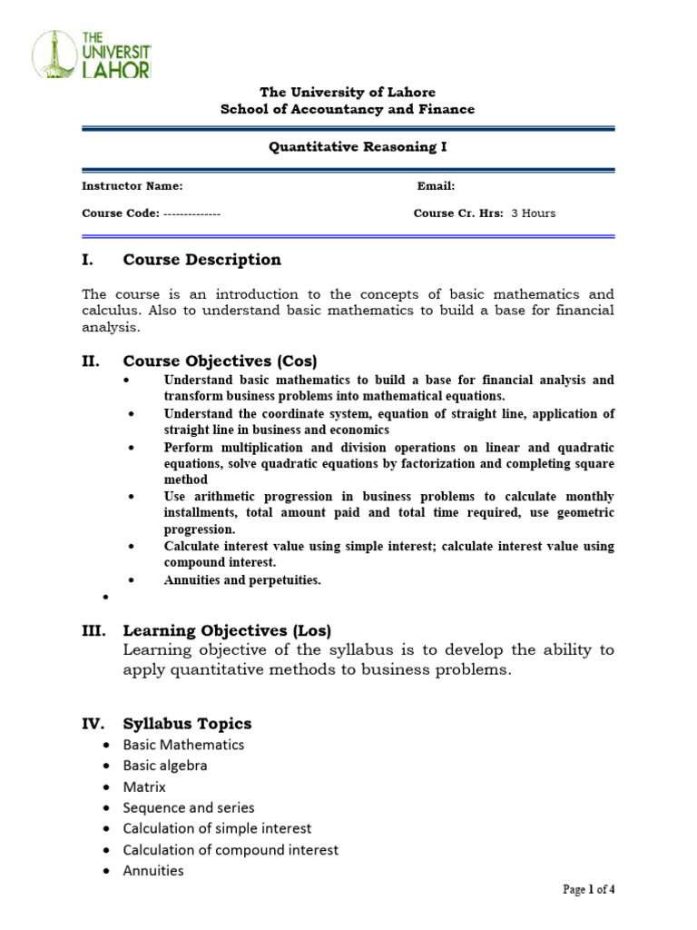Quantitaitve Reasoning I | PDF | Mathematics | Equations