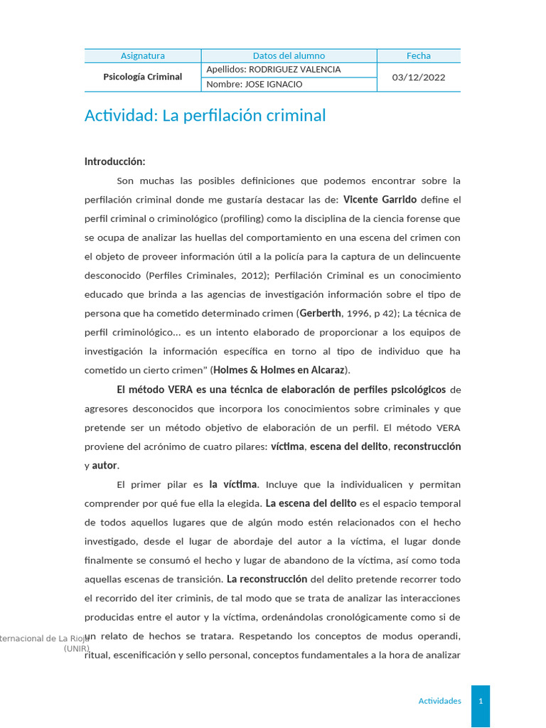La perfilación criminal_05122022 | PDF | Perfil del delincuente | Criminología