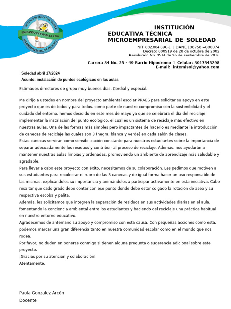CARTA CANECAS | PDF | Reciclaje