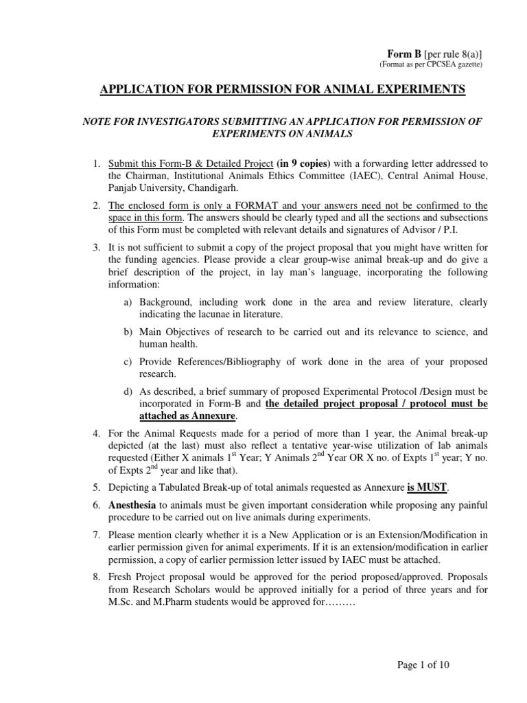 Form B Application For The Permission | PDF | Dose (Biochemistry ...