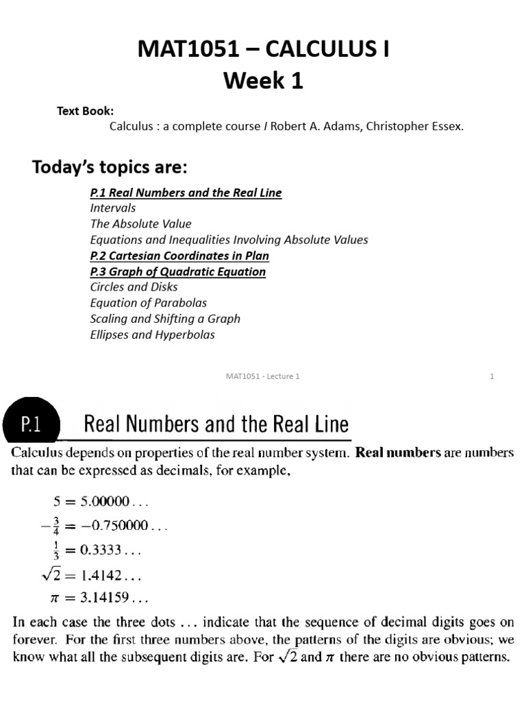 Mat1051 - Week 1 | PDF | Teaching Methods & Materials