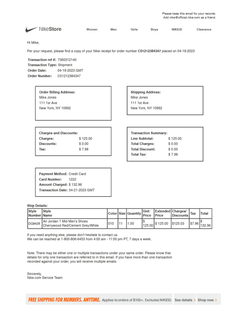 Nikecom Shoes Receipt Template | PDF | Receipt | Money