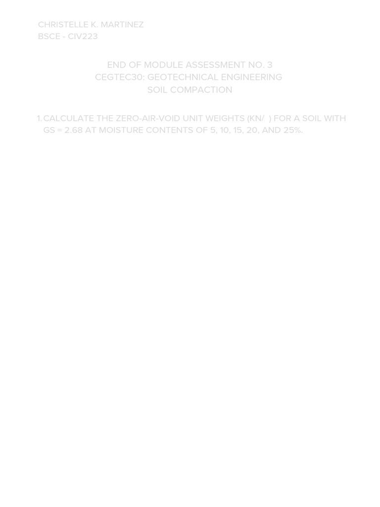 Calculate The Zero Air Void Unit Weights KNM For A Soil With Gs 2.68 at ...