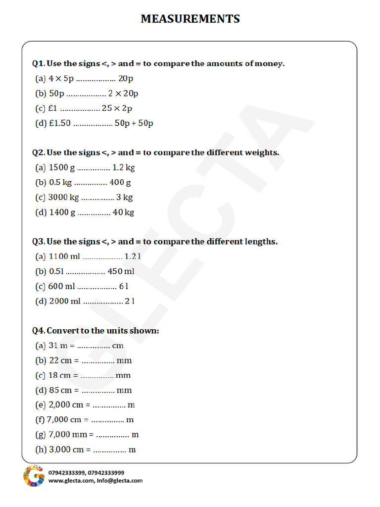 11plus - Y4 - Maths - Measurements - Test & Answers | PDF