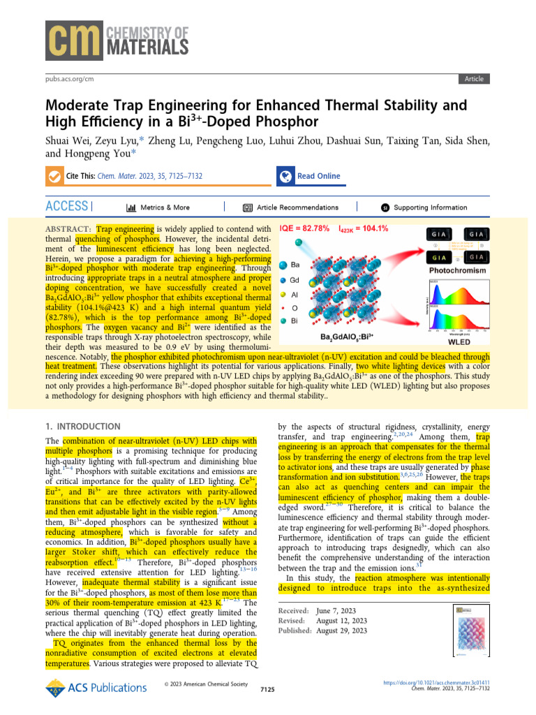 Wei Et Al 2023 Moderate Trap Engineering For Enhanced Thermal Stability ...
