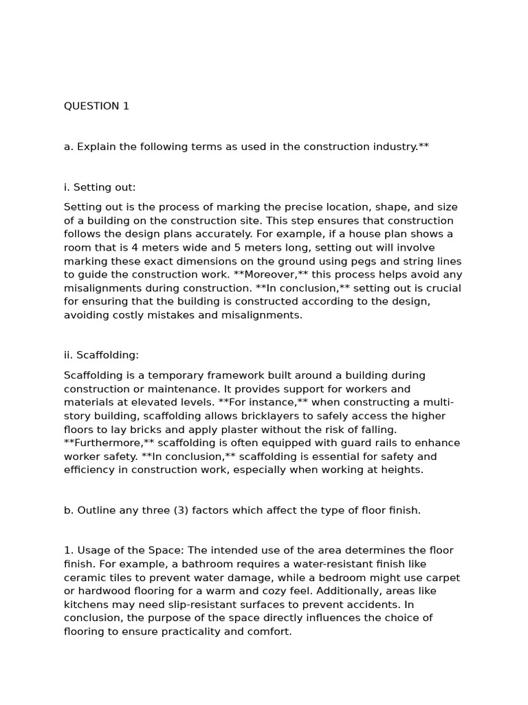 Building and Construction Assignment | PDF | Trench | Flooring