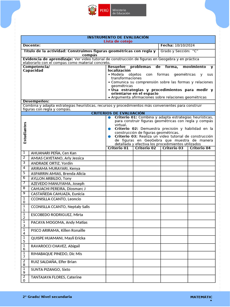 Mat 2° - Instrumento de Eval. | PDF | Ciencia cognitiva | Modificación ...