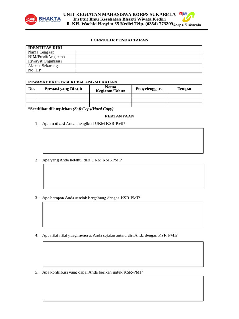 Formulir Pendaftaran KSR | PDF