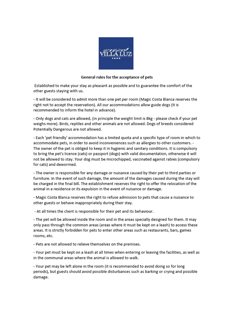 General Rules For Accepting petsVLuz | PDF | Pet | Dogs