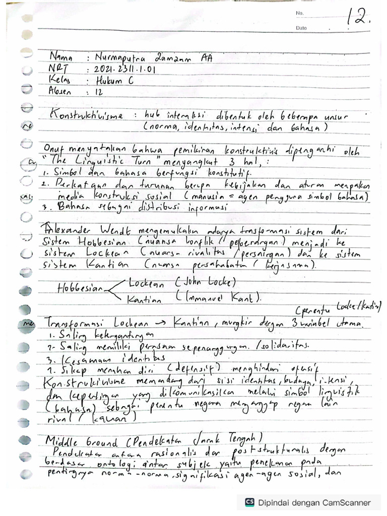 Hukum C - 12 - Nurmaputra Zamzam AA - Tugas HI Konstruktivisme | PDF