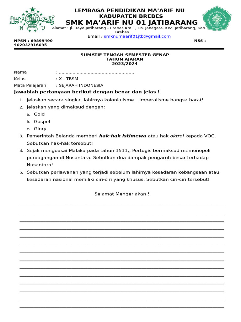 Sejarah Indo X TBSM | PDF