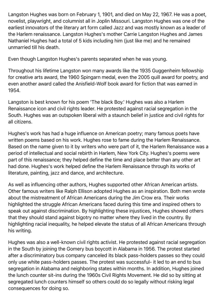 Langston Hughes: The Civil Rights Leader | PDF | Harlem Renaissance ...