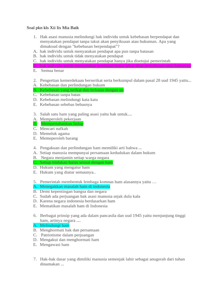 Soal PKN Iis Mia 2023 Gnjil | PDF