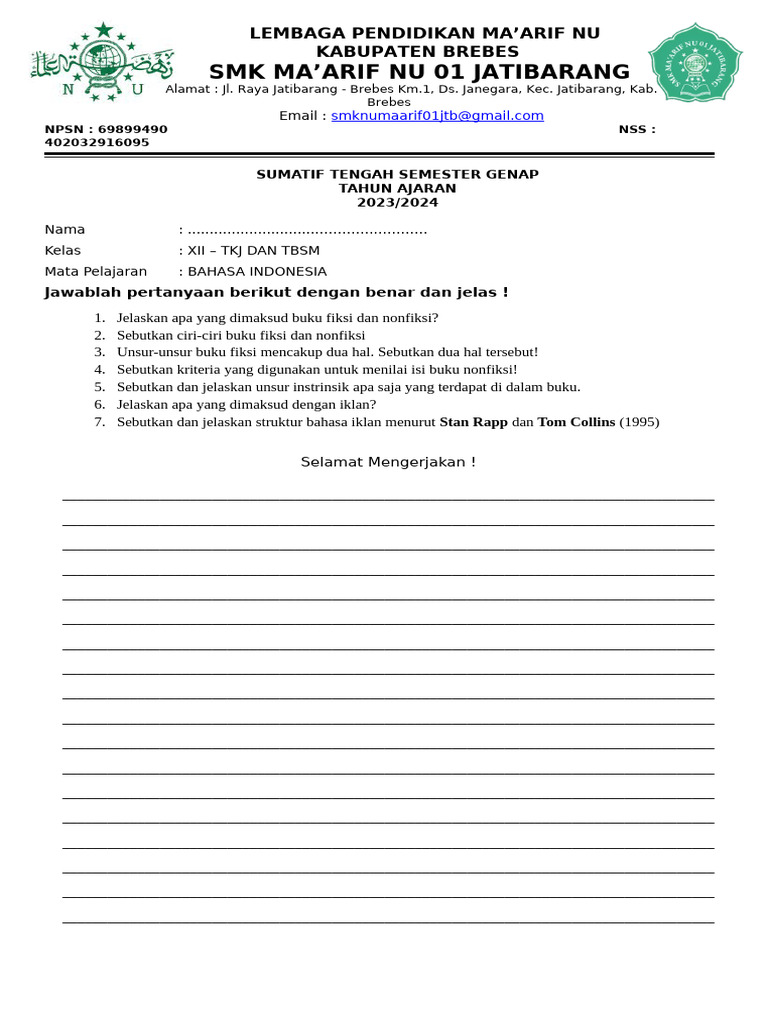 Bahasa Indonesia Xii TSM TKJ | PDF | Olahraga & Rekreasi