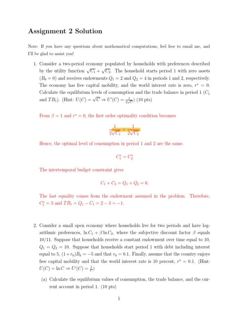 International Finance Assignment2 Solution | PDF | Consumption (Economics) | Interest