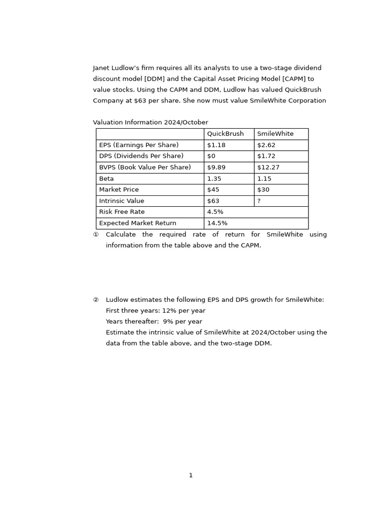 Equity valuation problem PDF