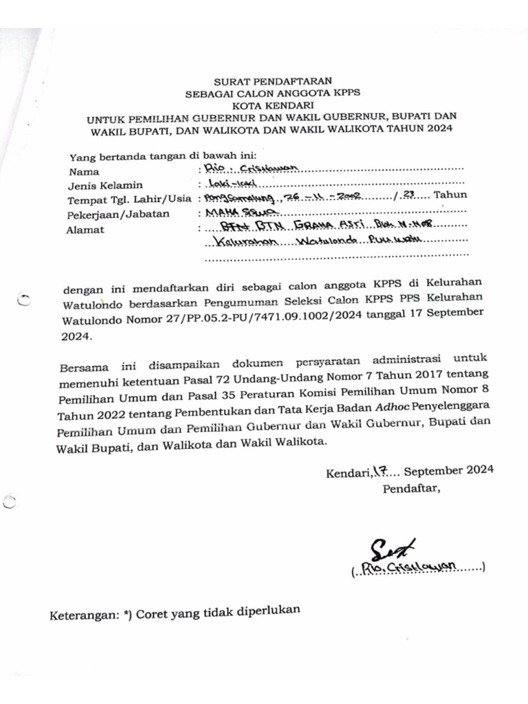 Surat Pendaftaran Rio | PDF