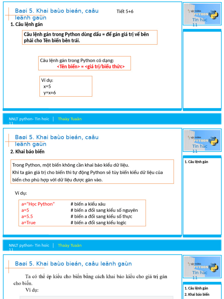 Tiết 5-6-Bai 5_6. Khai bao bien_Phep toan bieu thuc cau lenh gan | PDF
