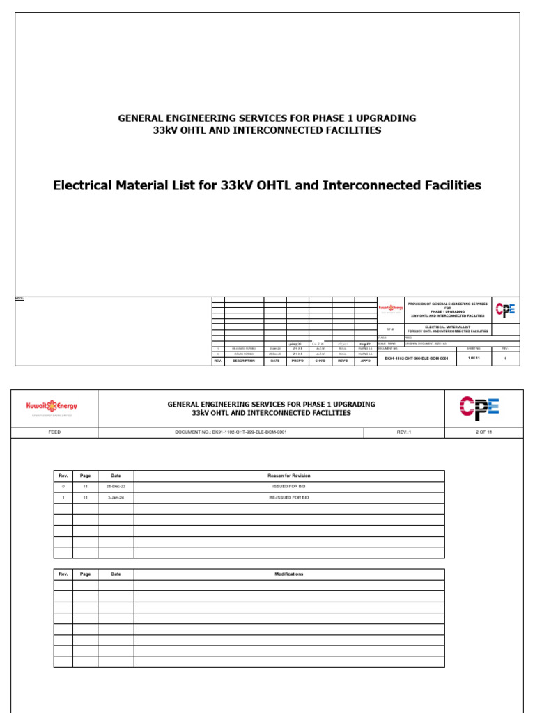 BK91-1102-OHT-999-ELE-BOM-0001 - 1 Electrical Material List For 33kV ...