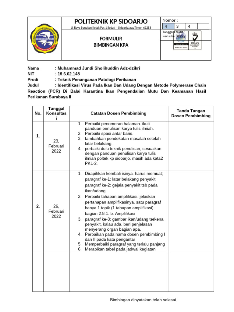 (6.) Form Bimbingan Kpa | PDF