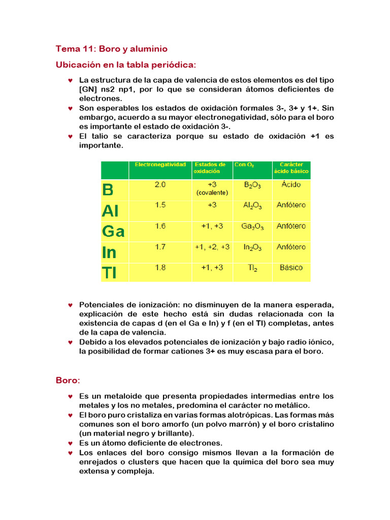 Tema 11 - Boro y Aluminio | PDF | Aluminio | Boro