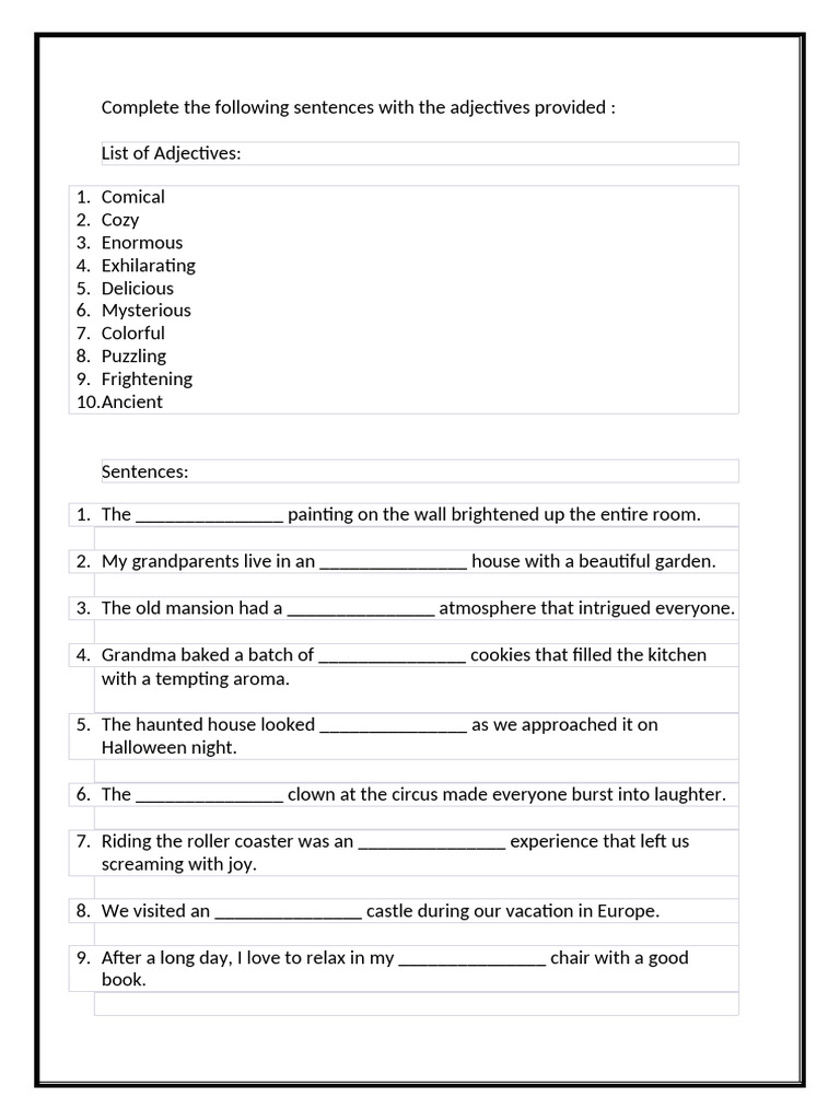 adjectives homework | PDF