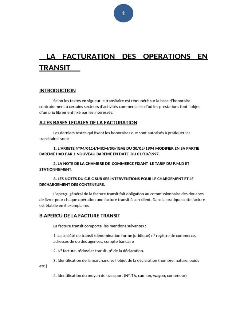 Facturation des opérations de transit | PDF | Facture | Transport