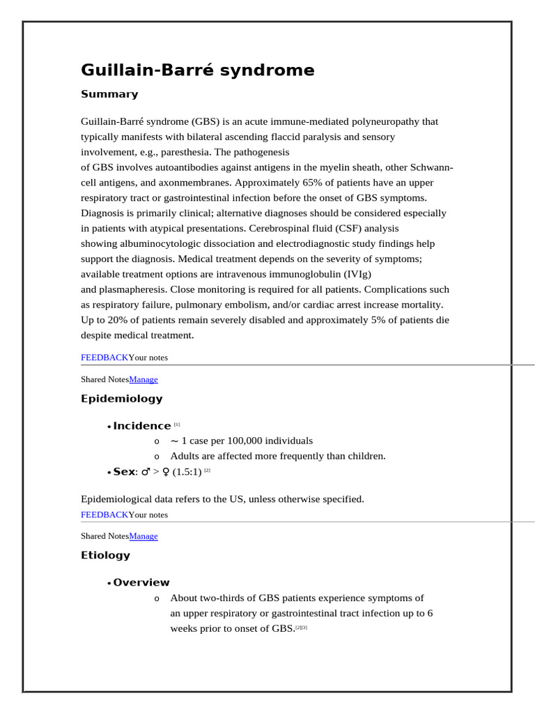 GBS | PDF | Peripheral Neuropathy | Neurology