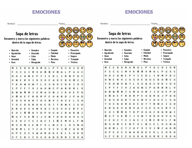 SOPA DE LETRAS EMOCIONES | PDF