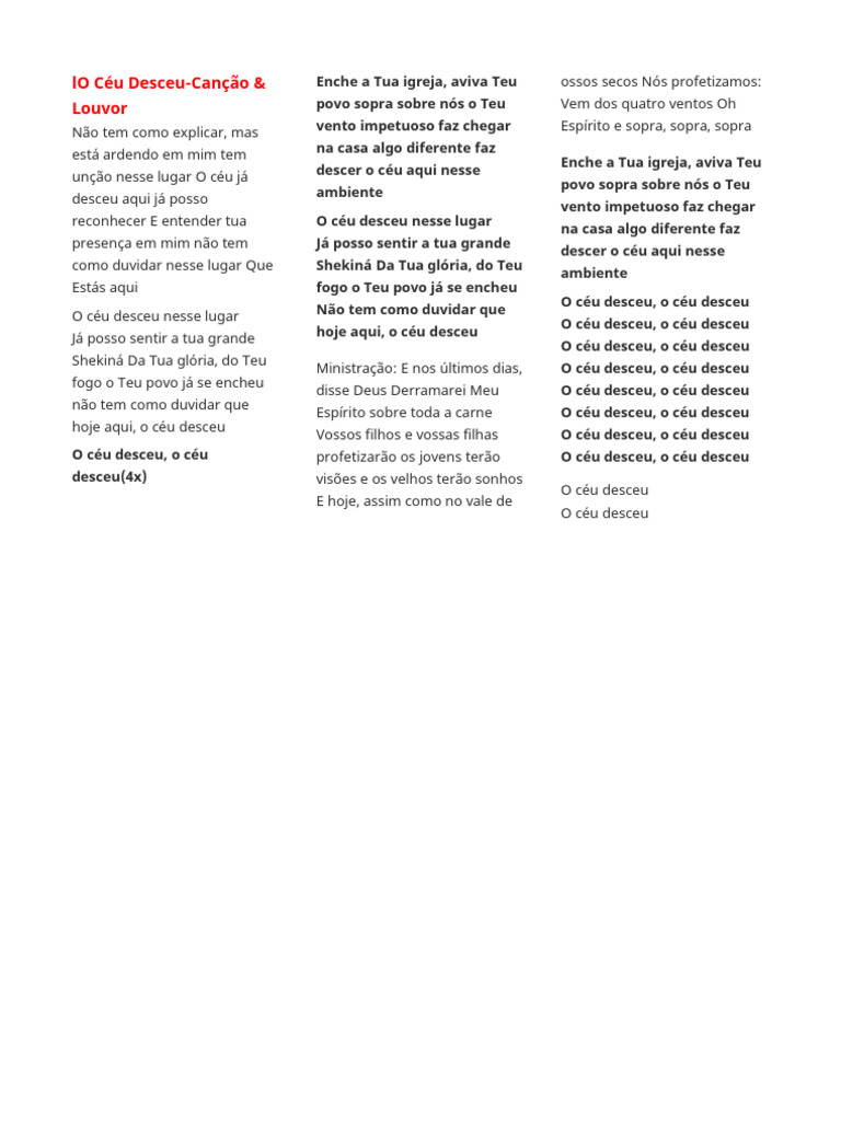 O Céu Desceu Canção Louvor Pdf