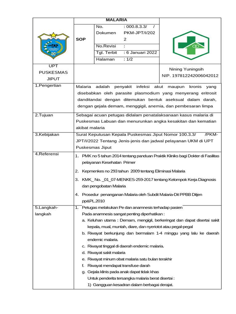 Sop Malaria Pdf