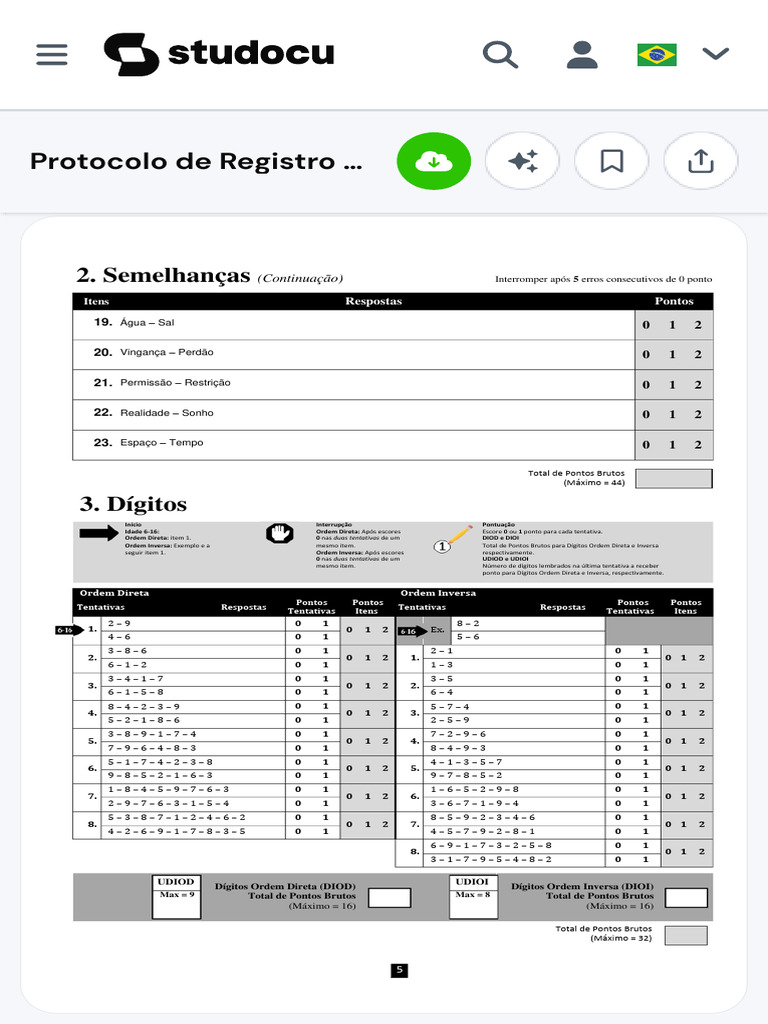 Protocolo de Registro - WISC IV - ESCALA WECHSLER DE INTELIGENCIA PARA ...