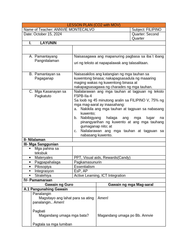 LESSON PLAN NEW FORMAT (F) Annvie | PDF