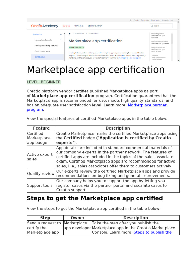 Marketplace App Certification | PDF | Databases | Mobile App
