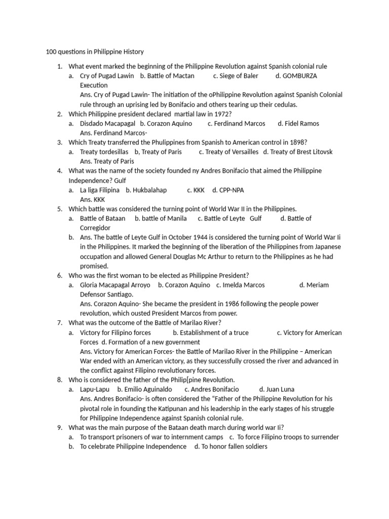 100 Questions in Philippine Histor1 | PDF | Philippines