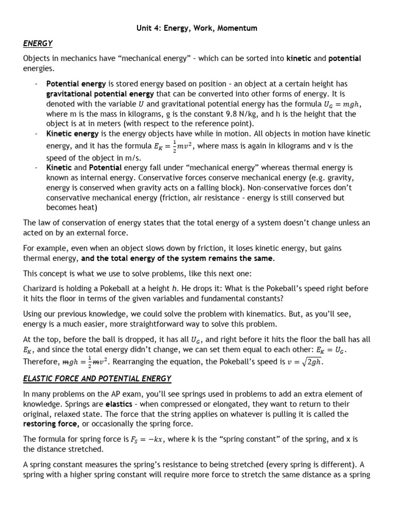 Physicscunit 4 Contentreviewsheet | PDF | Force | Momentum
